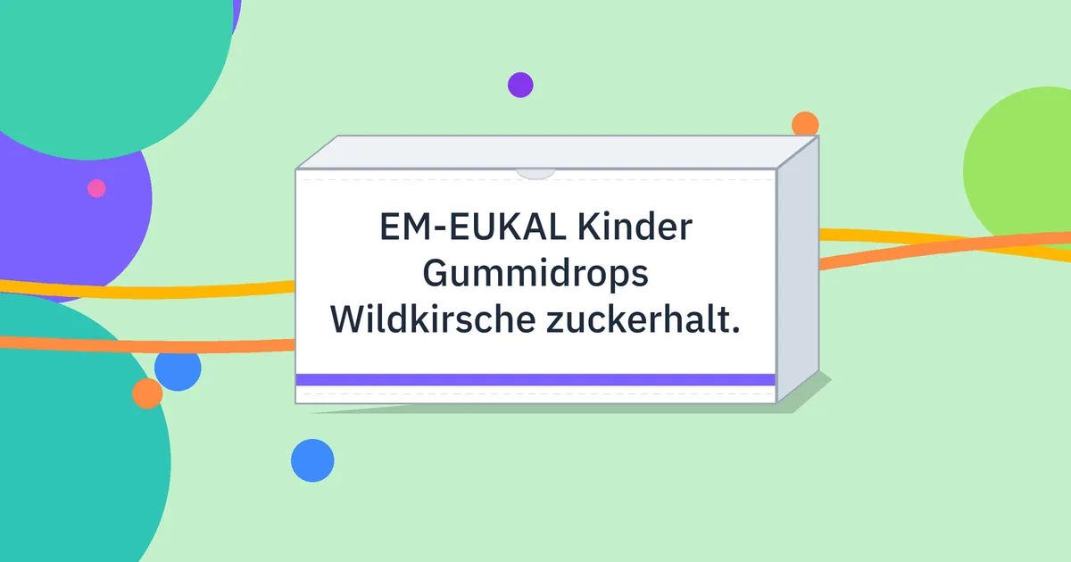 Symbolbild: Packung mit der Aufschrift EM-EUKAL Kinder Gummidrops Wildkirsche zuckerhalt. (PZN 10392194) – Verfügbarkeit und Bezug in Apotheken in Frankfurt am Main