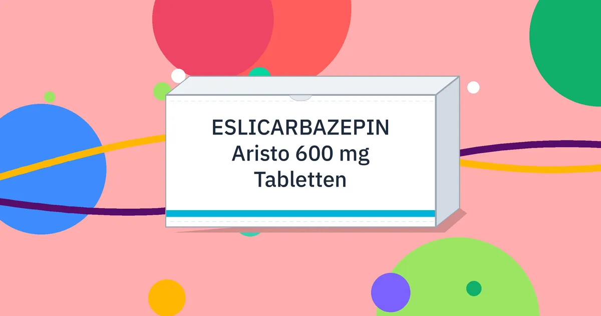 Symbolbild: Packung mit der Aufschrift ESLICARBAZEPIN Aristo 600 mg Tabletten (PZN 16850947) – Verfügbarkeit und Bezug in Apotheken in Frankfurt am Main