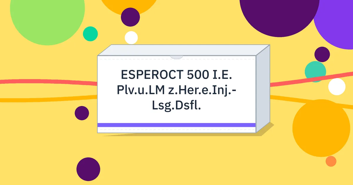 Symbolbild: Packung mit der Aufschrift ESPEROCT 500 I.E. Plv.u.LM z.Her.e.Inj.-Lsg.Dsfl. (PZN 15635371) – Verfügbarkeit und Bezug in Apotheken in Frankfurt am Main