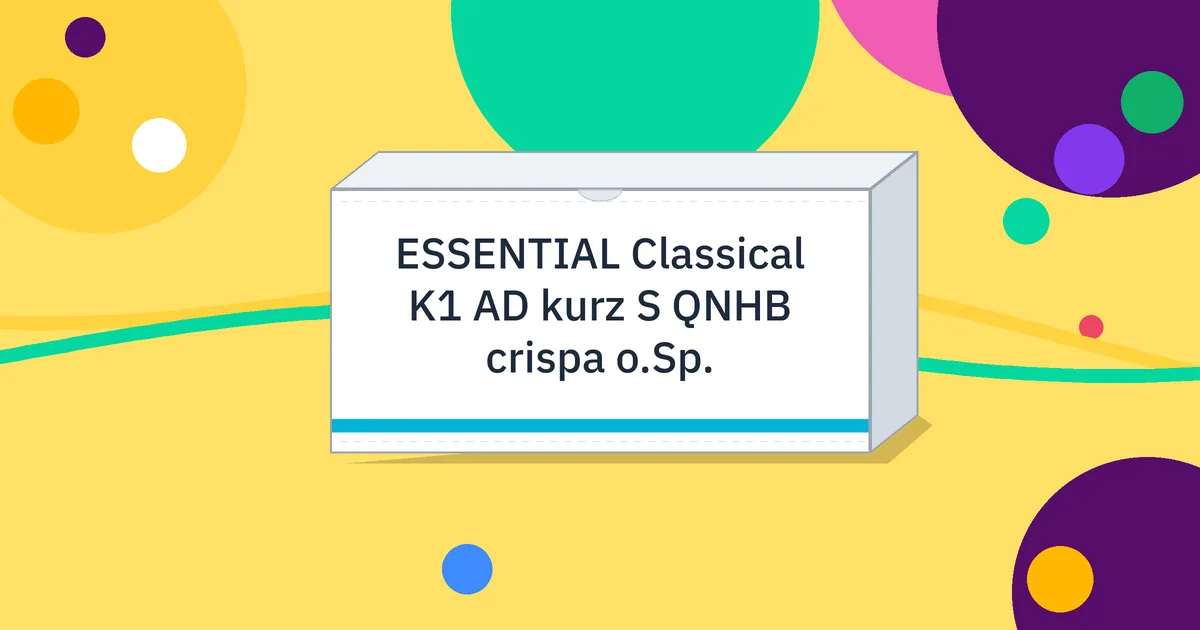 Symbolbild: Packung mit der Aufschrift ESSENTIAL Classical K1 AD kurz S QNHB crispa o.Sp. (PZN 18866355) – Verfügbarkeit und Bezug in Apotheken in Frankfurt am Main