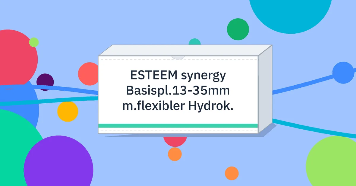 Symbolbild: Packung mit der Aufschrift ESTEEM synergy Basispl.13-35mm m.flexibler Hydrok. (PZN 00015036) – Verfügbarkeit und Bezug in Apotheken in Frankfurt am Main