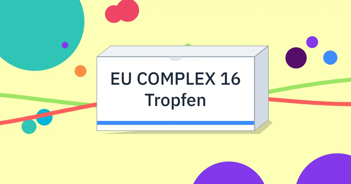 Symbolbild: Packung mit der Aufschrift EU COMPLEX 16 Tropfen (PZN 16785049) – Verfügbarkeit und Bezug in Apotheken in Frankfurt am Main