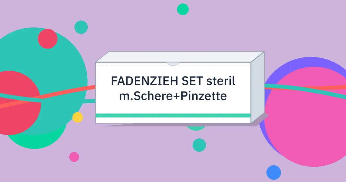 Symbolbild: Packung mit der Aufschrift FADENZIEH SET steril m.Schere+Pinzette (PZN 10418806) – Verfügbarkeit und Bezug in Apotheken in Frankfurt am Main