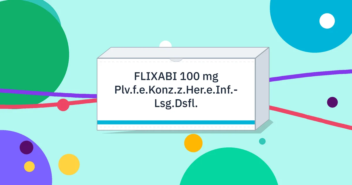 Symbolbild: Packung mit der Aufschrift FLIXABI 100 mg Plv.f.e.Konz.z.Her.e.Inf.-Lsg.Dsfl. (PZN 17551572) – Verfügbarkeit und Bezug in Apotheken in Frankfurt am Main