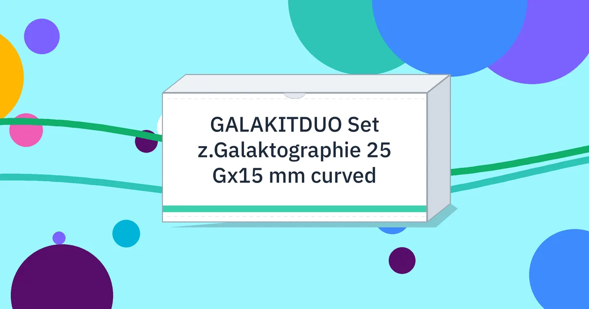 Symbolbild: Packung mit der Aufschrift GALAKITDUO Set z.Galaktographie 25 Gx15 mm curved (PZN 16362811) – Verfügbarkeit und Bezug in Apotheken in Frankfurt am Main