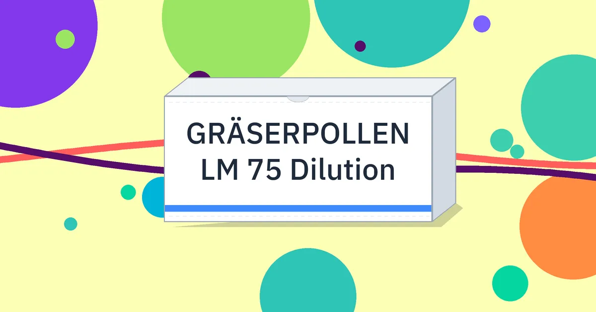Symbolbild: Packung mit der Aufschrift GRÄSERPOLLEN LM 75 Dilution (PZN 12882407) – Verfügbarkeit und Bezug in Apotheken in Frankfurt am Main