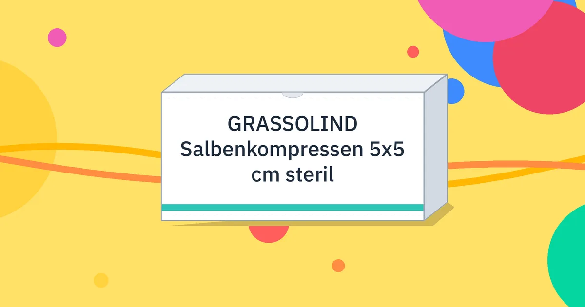 Symbolbild: Packung mit der Aufschrift GRASSOLIND Salbenkompressen 5x5 cm steril (PZN 16035360) – Verfügbarkeit und Bezug in Apotheken in Frankfurt am Main