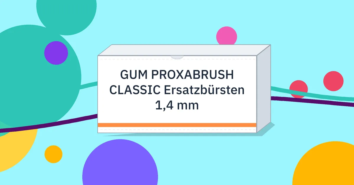 Symbolbild: Packung mit der Aufschrift GUM PROXABRUSH CLASSIC Ersatzbürsten 1,4 mm (PZN 11347942) – Verfügbarkeit und Bezug in Apotheken in Frankfurt am Main