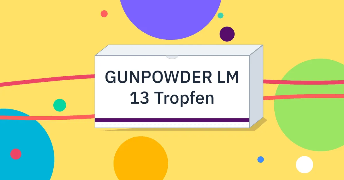 Symbolbild: Packung mit der Aufschrift GUNPOWDER LM 13 Tropfen (PZN 15823629) – Verfügbarkeit und Bezug in Apotheken in Frankfurt am Main