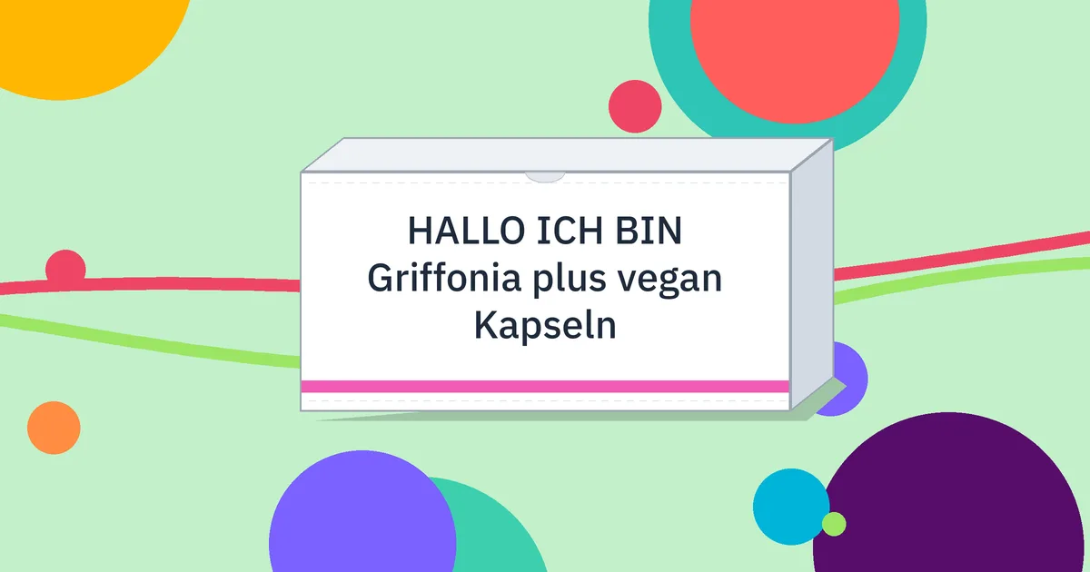 Symbolbild: Packung mit der Aufschrift HALLO ICH BIN Griffonia plus vegan Kapseln (PZN 14321179) – Verfügbarkeit und Bezug in Apotheken in Frankfurt am Main