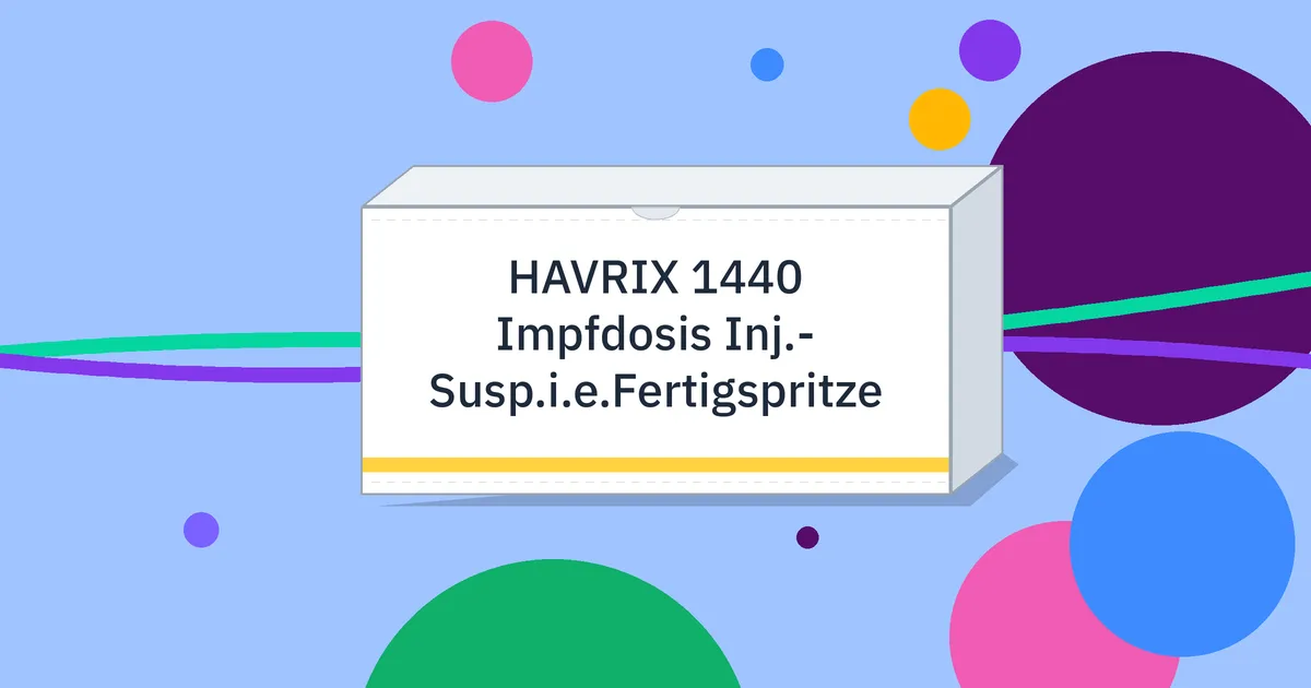 Symbolbild: Packung mit der Aufschrift HAVRIX 1440 Impfdosis Inj.-Susp.i.e.Fertigspritze (PZN 01292074) – Verfügbarkeit und Bezug in Apotheken in Frankfurt am Main