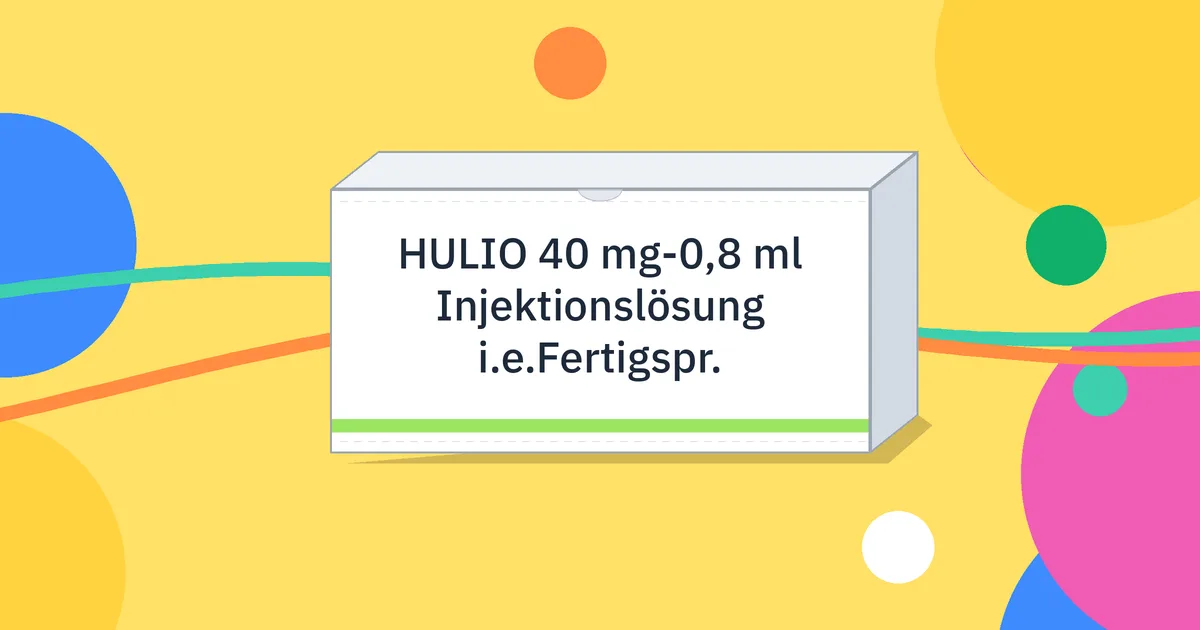 Symbolbild: Packung mit der Aufschrift HULIO 40 mg-0,8 ml Injektionslösung i.e.Fertigspr. (PZN 15639357) – Verfügbarkeit und Bezug in Apotheken in Frankfurt am Main