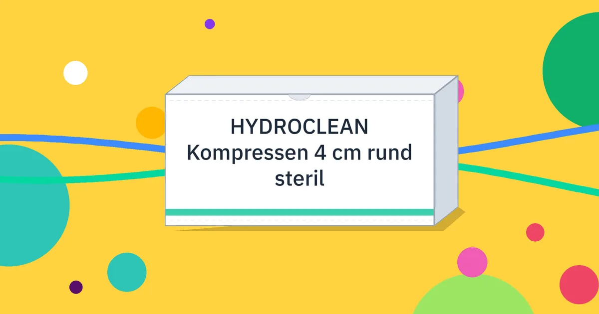 Symbolbild: Packung mit der Aufschrift HYDROCLEAN Kompressen 4 cm rund steril (PZN 18437364) – Verfügbarkeit und Bezug in Apotheken in Frankfurt am Main