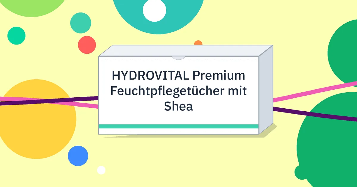 Symbolbild: Packung mit der Aufschrift HYDROVITAL Premium Feuchtpflegetücher mit Shea (PZN 18797424) – Verfügbarkeit und Bezug in Apotheken in Frankfurt am Main
