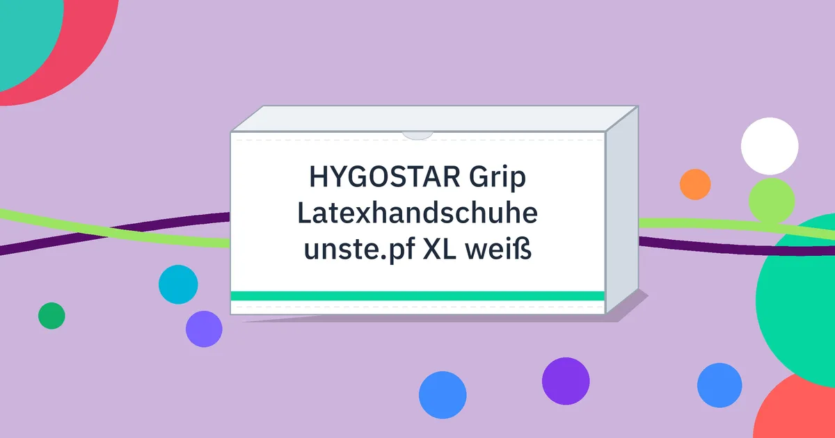 Symbolbild: Packung mit der Aufschrift HYGOSTAR Grip Latexhandschuhe unste.pf XL weiß (PZN 20307048) – Verfügbarkeit und Bezug in Apotheken in Frankfurt am Main