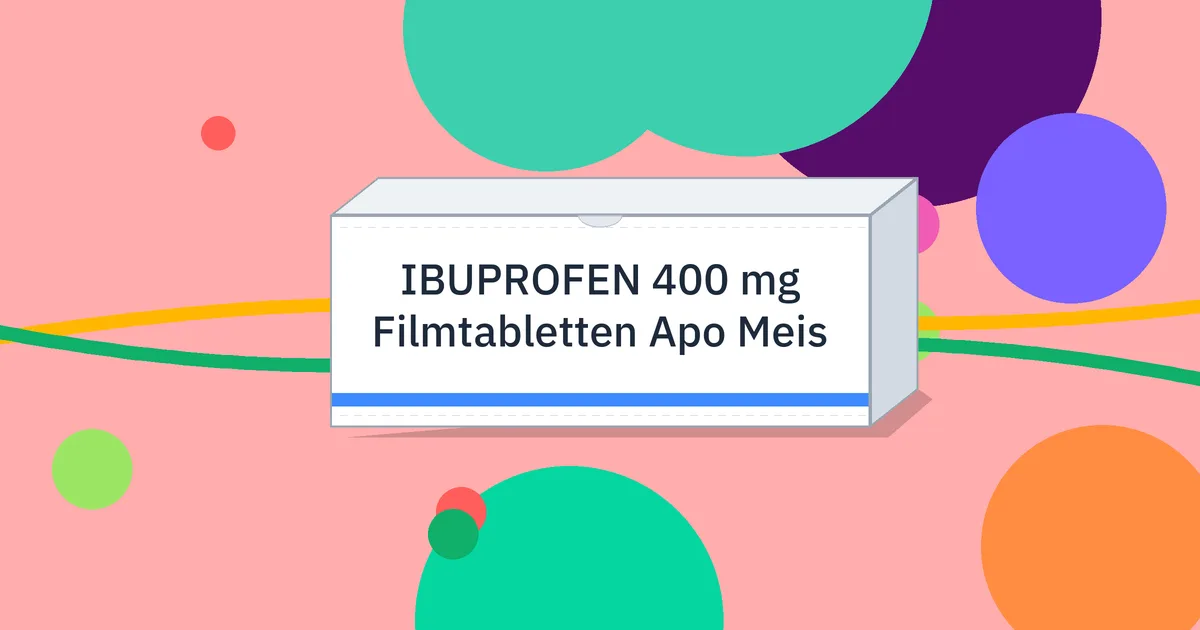 Symbolbild: Packung mit der Aufschrift IBUPROFEN 400 mg Filmtabletten Apo Meis (PZN 16359157) – Verfügbarkeit und Bezug in Apotheken in Frankfurt am Main