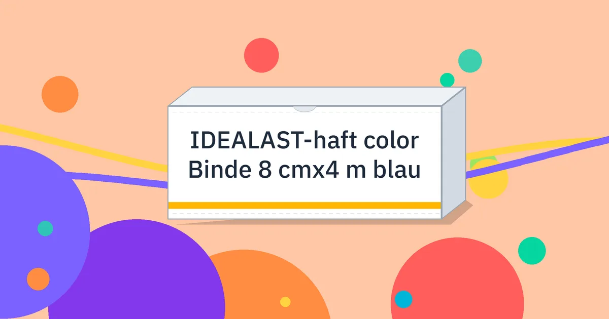 Symbolbild: Packung mit der Aufschrift IDEALAST-haft color Binde 8 cmx4 m blau (PZN 11313802) – Verfügbarkeit und Bezug in Apotheken in Frankfurt am Main