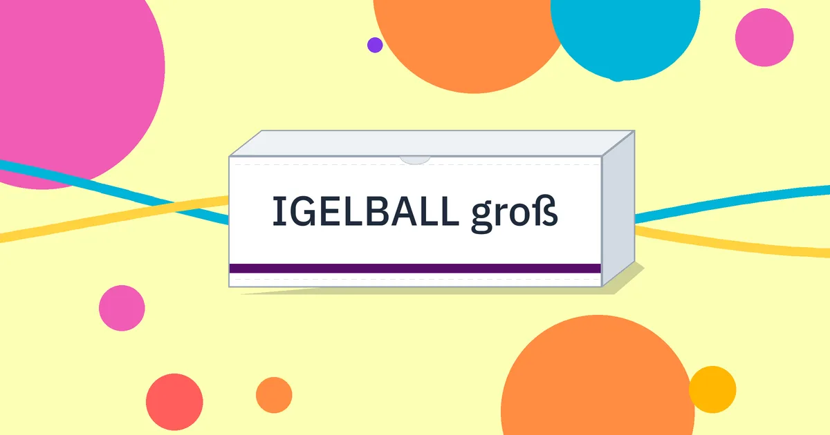 Symbolbild: Packung mit der Aufschrift IGELBALL groß (PZN 07151340) – Verfügbarkeit und Bezug in Apotheken in Frankfurt am Main