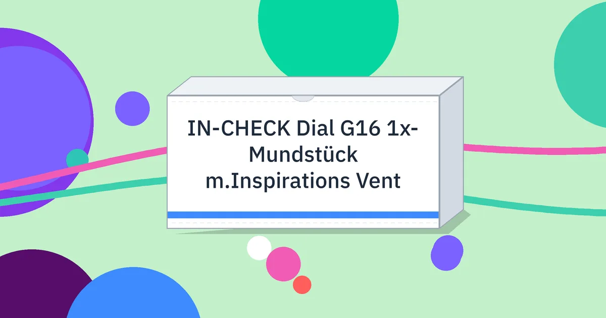 Symbolbild: Packung mit der Aufschrift IN-CHECK Dial G16 1x-Mundstück m.Inspirations Vent (PZN 15568769) – Verfügbarkeit und Bezug in Apotheken in Frankfurt am Main