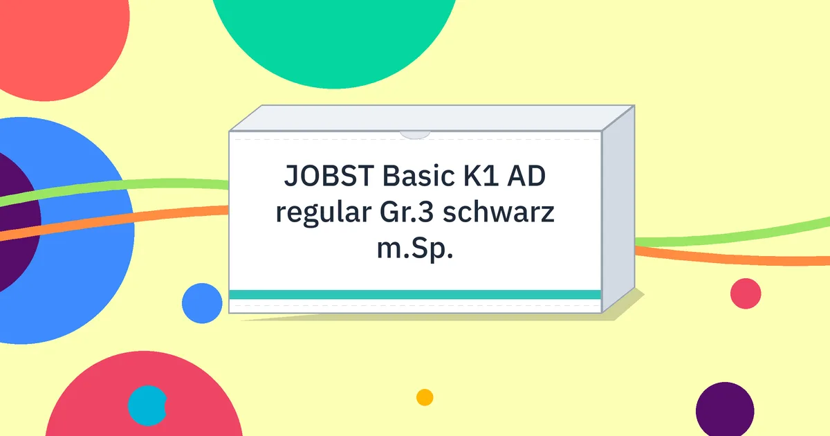 Symbolbild: Packung mit der Aufschrift JOBST Basic K1 AD regular Gr.3 schwarz m.Sp. (PZN 15310918) – Verfügbarkeit und Bezug in Apotheken in Frankfurt am Main