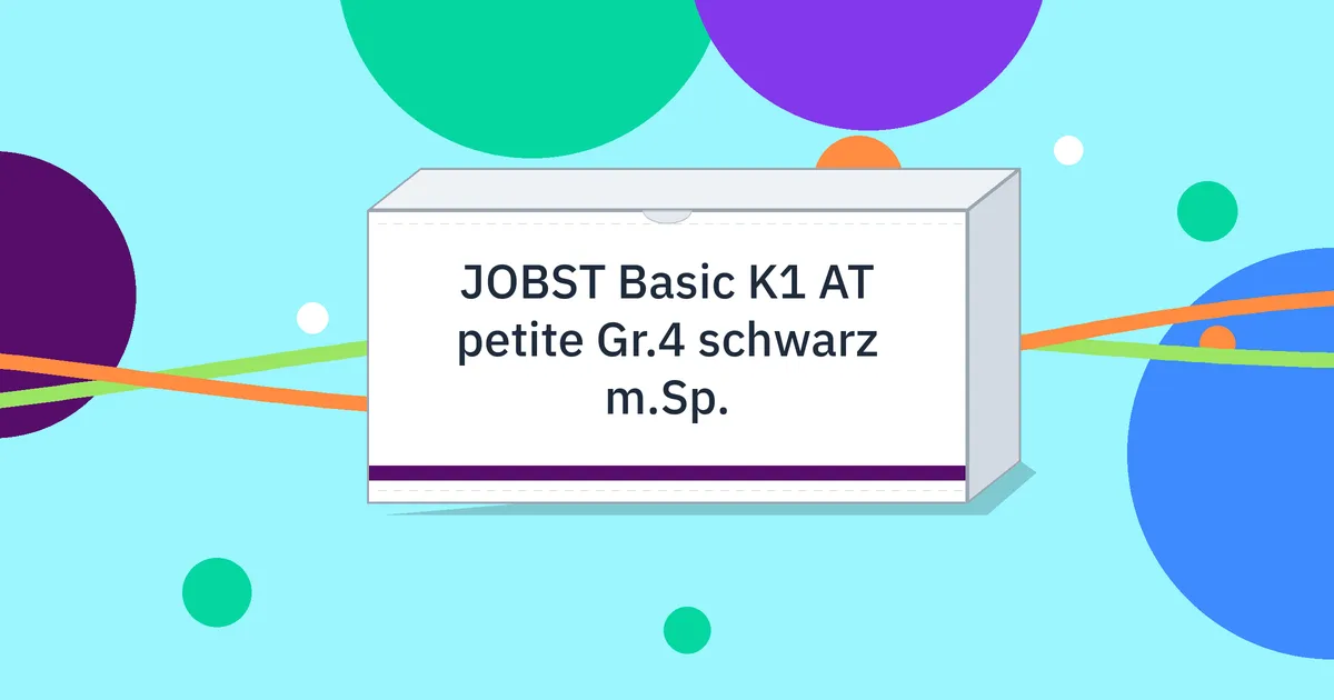 Symbolbild: Packung mit der Aufschrift JOBST Basic K1 AT petite Gr.4 schwarz m.Sp. (PZN 15310195) – Verfügbarkeit und Bezug in Apotheken in Frankfurt am Main