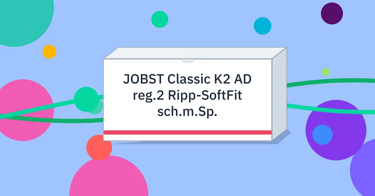 Symbolbild: Packung mit der Aufschrift JOBST Classic K2 AD reg.2 Ripp-SoftFit sch.m.Sp. (PZN 14222282) – Verfügbarkeit und Bezug in Apotheken in Frankfurt am Main