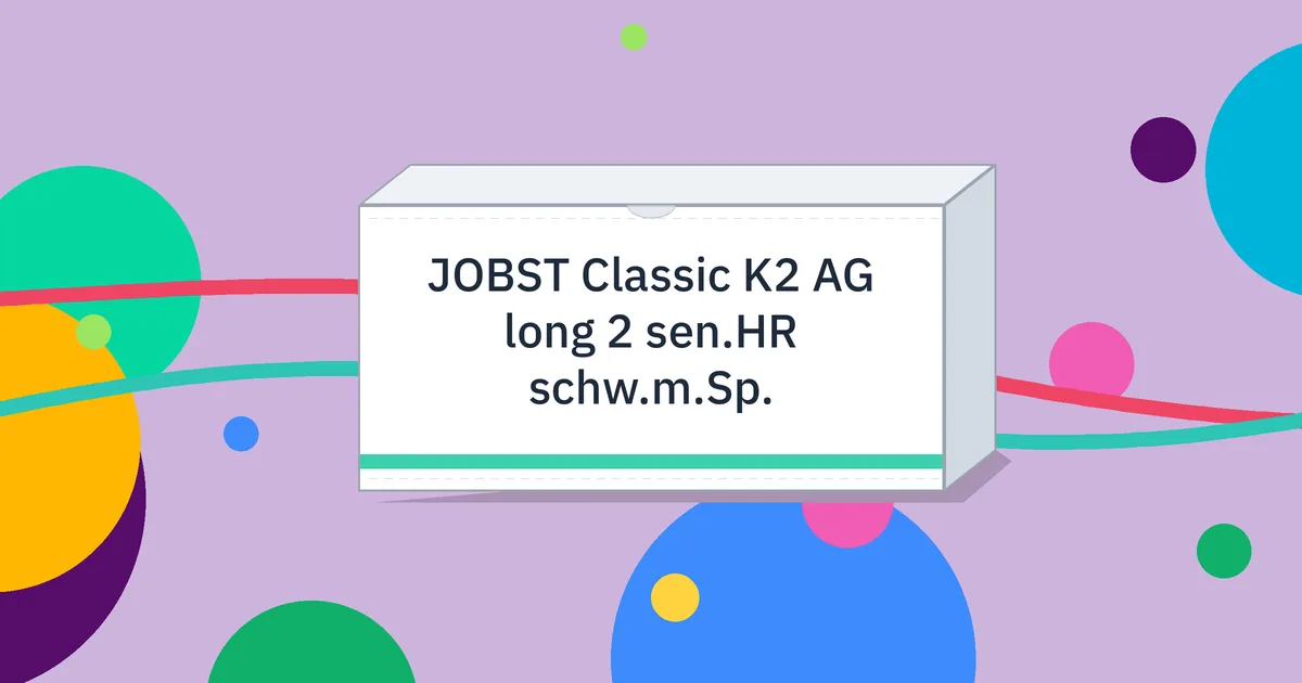 Symbolbild: Packung mit der Aufschrift JOBST Classic K2 AG long 2 sen.HR schw.m.Sp. (PZN 17959238) – Verfügbarkeit und Bezug in Apotheken in Frankfurt am Main