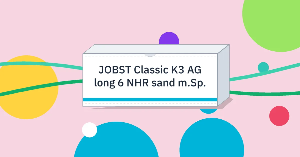 Symbolbild: Packung mit der Aufschrift JOBST Classic K3 AG long 6 NHR sand m.Sp. (PZN 13071705) – Verfügbarkeit und Bezug in Apotheken in Frankfurt am Main
