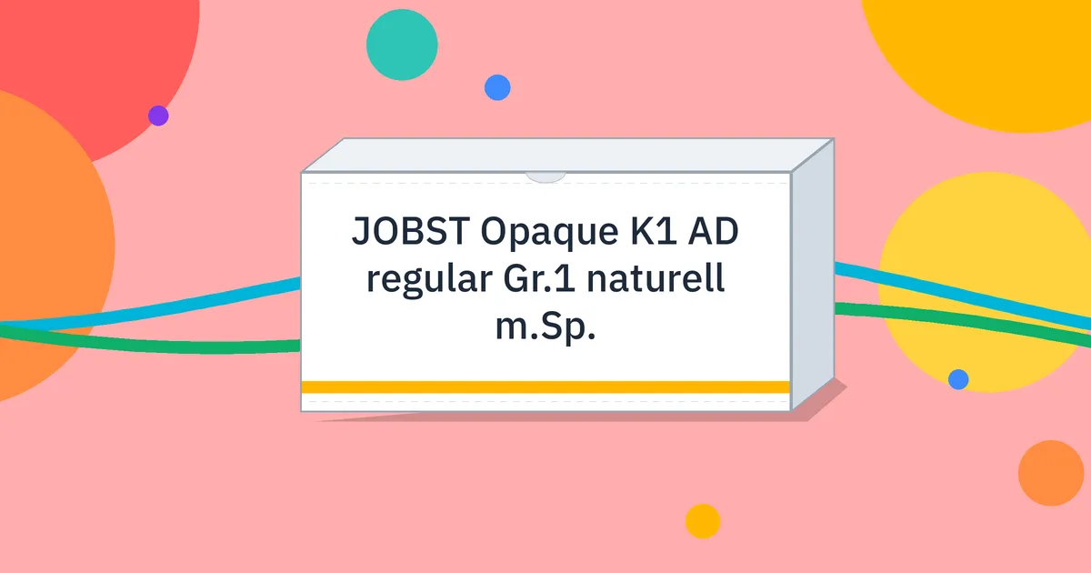 Symbolbild: Packung mit der Aufschrift JOBST Opaque K1 AD regular Gr.1 naturell m.Sp. (PZN 13081431) – Verfügbarkeit und Bezug in Apotheken in Frankfurt am Main
