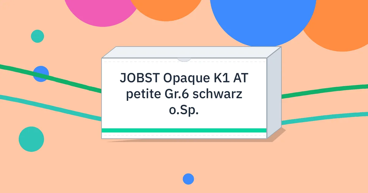 Symbolbild: Packung mit der Aufschrift JOBST Opaque K1 AT petite Gr.6 schwarz o.Sp. (PZN 13104250) – Verfügbarkeit und Bezug in Apotheken in Frankfurt am Main