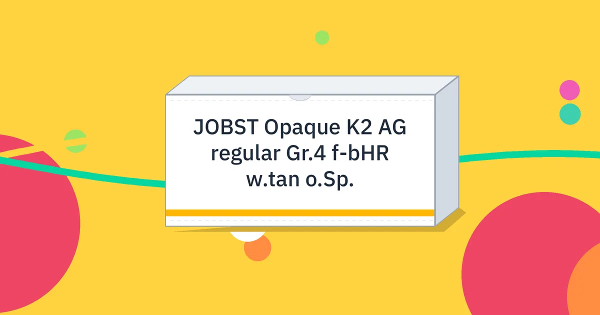 Symbolbild: Packung mit der Aufschrift JOBST Opaque K2 AG regular Gr.4 f-bHR w.tan o.Sp. (PZN 16281283) – Verfügbarkeit und Bezug in Apotheken in Frankfurt am Main