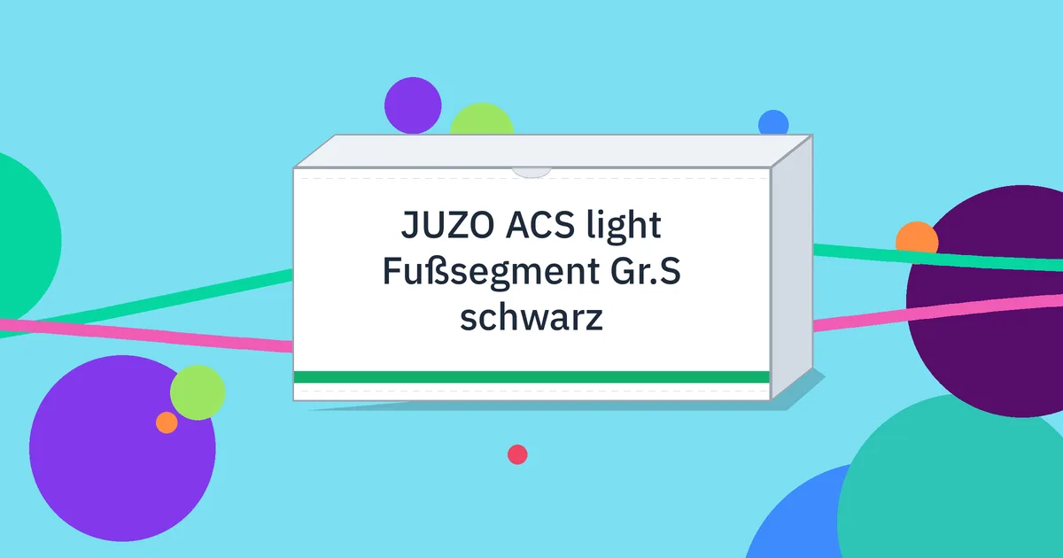 Symbolbild: Packung mit der Aufschrift JUZO ACS light Fußsegment Gr.S schwarz (PZN 13575392) – Verfügbarkeit und Bezug in Apotheken in Frankfurt am Main