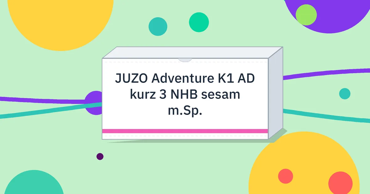 Symbolbild: Packung mit der Aufschrift JUZO Adventure K1 AD kurz 3 NHB sesam m.Sp. (PZN 16493341) – Verfügbarkeit und Bezug in Apotheken in Frankfurt am Main