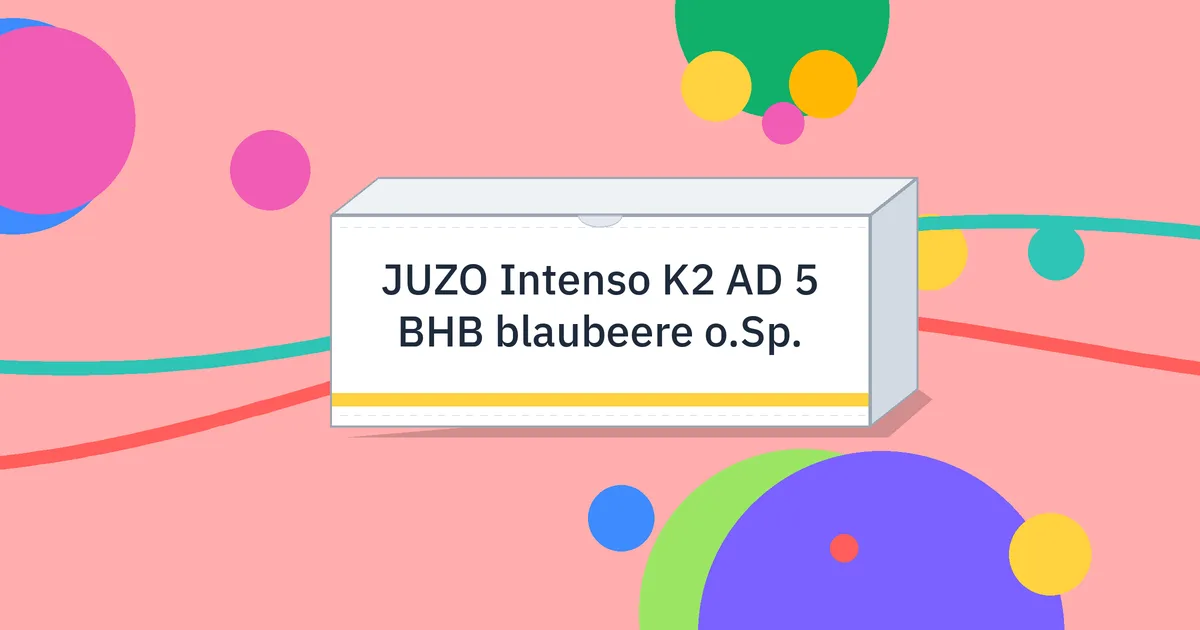 Symbolbild: Packung mit der Aufschrift JUZO Intenso K2 AD 5 BHB blaubeere o.Sp. (PZN 18623948) – Verfügbarkeit und Bezug in Apotheken in Frankfurt am Main