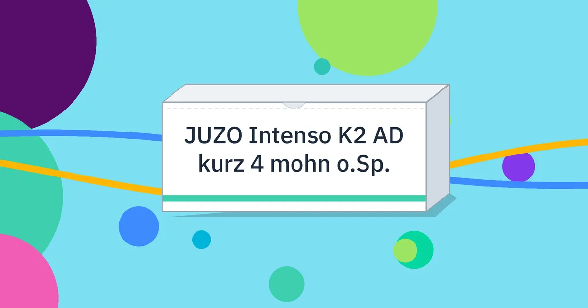 Symbolbild: Packung mit der Aufschrift JUZO Intenso K2 AD kurz 4 mohn o.Sp. (PZN 18618255) – Verfügbarkeit und Bezug in Apotheken in Frankfurt am Main