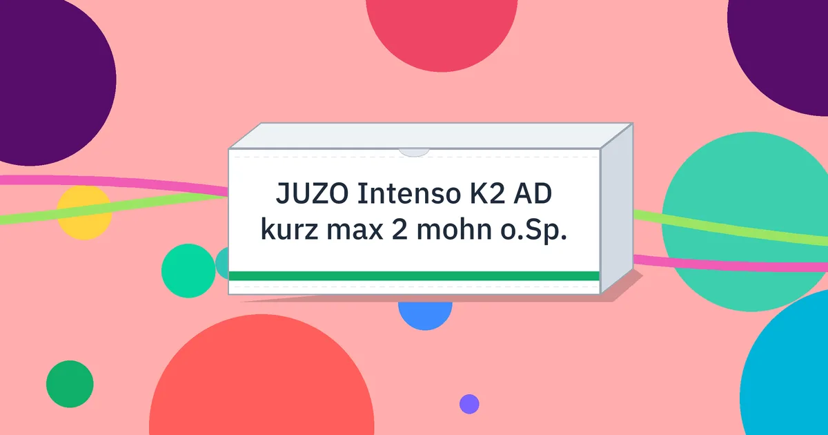 Symbolbild: Packung mit der Aufschrift JUZO Intenso K2 AD kurz max 2 mohn o.Sp. (PZN 18619384) – Verfügbarkeit und Bezug in Apotheken in Frankfurt am Main