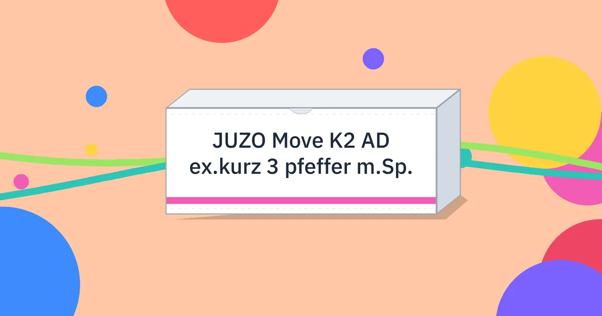 Symbolbild: Packung mit der Aufschrift JUZO Move K2 AD ex.kurz 3 pfeffer m.Sp. (PZN 16341039) – Verfügbarkeit und Bezug in Apotheken in Frankfurt am Main