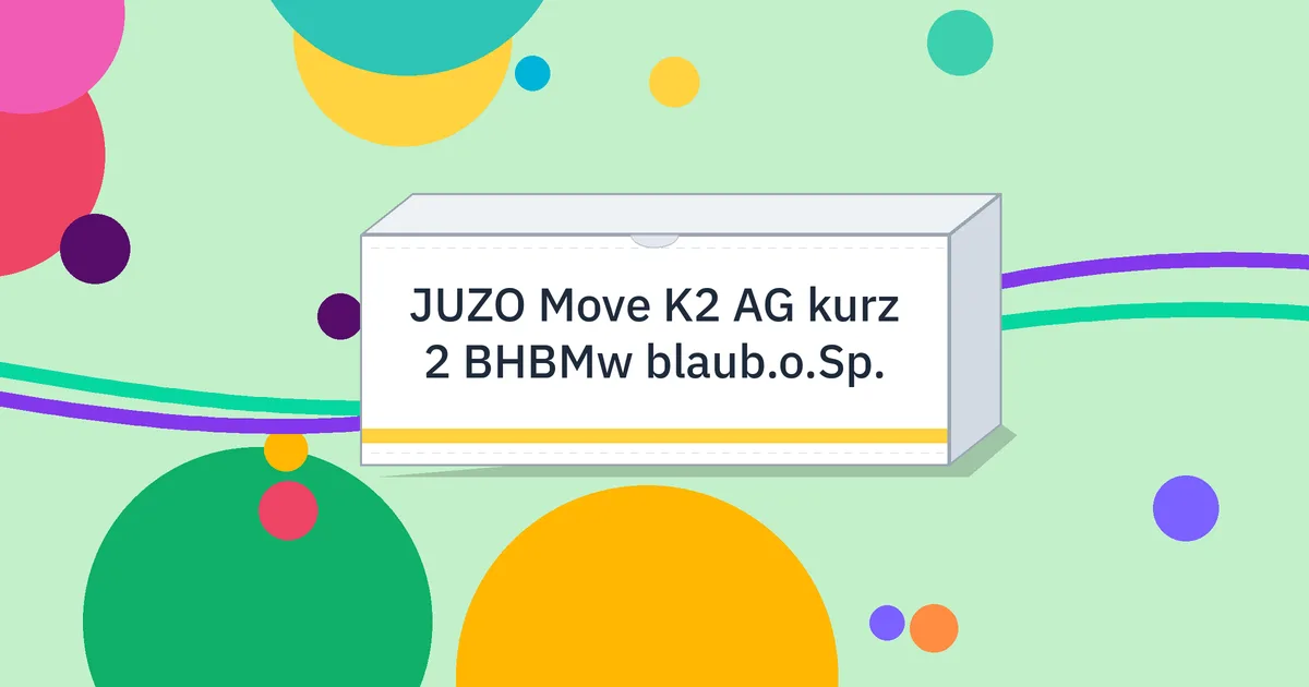 Symbolbild: Packung mit der Aufschrift JUZO Move K2 AG kurz 2 BHBMw blaub.o.Sp. (PZN 18562313) – Verfügbarkeit und Bezug in Apotheken in Frankfurt am Main