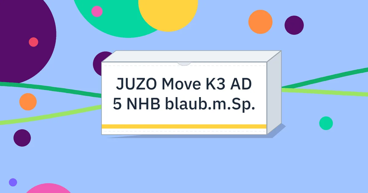 Symbolbild: Packung mit der Aufschrift JUZO Move K3 AD 5 NHB blaub.m.Sp. (PZN 18570726) – Verfügbarkeit und Bezug in Apotheken in Frankfurt am Main