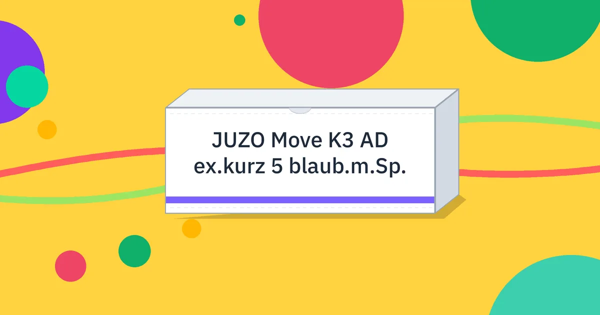 Symbolbild: Packung mit der Aufschrift JUZO Move K3 AD ex.kurz 5 blaub.m.Sp. (PZN 18573162) – Verfügbarkeit und Bezug in Apotheken in Frankfurt am Main
