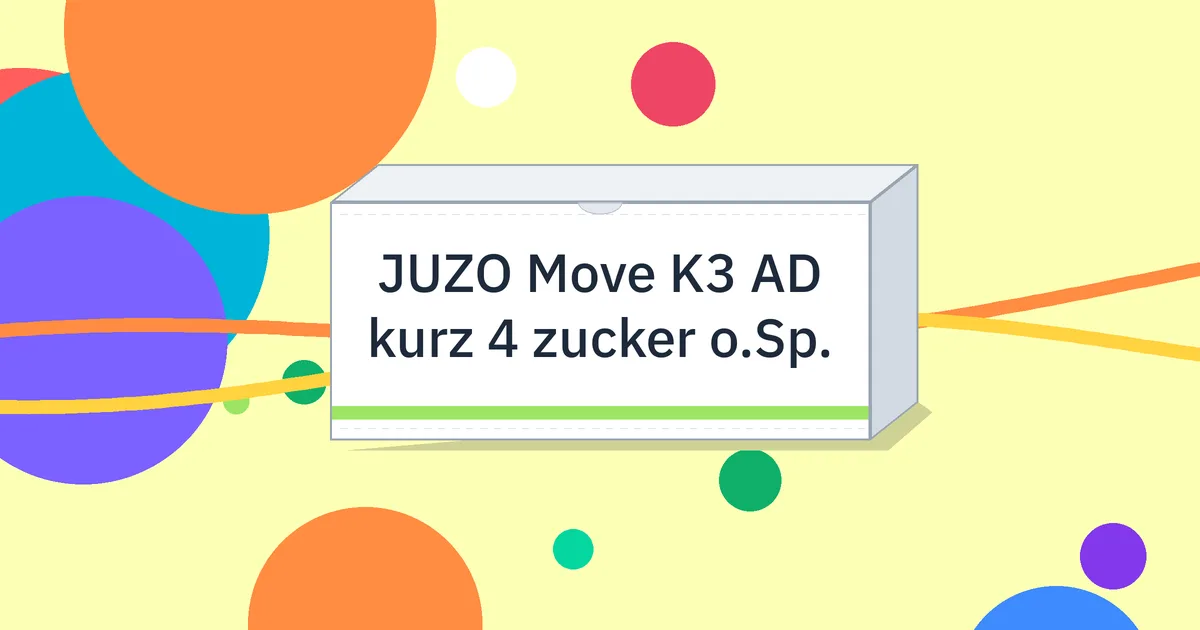 Symbolbild: Packung mit der Aufschrift JUZO Move K3 AD kurz 4 zucker o.Sp. (PZN 18568511) – Verfügbarkeit und Bezug in Apotheken in Frankfurt am Main