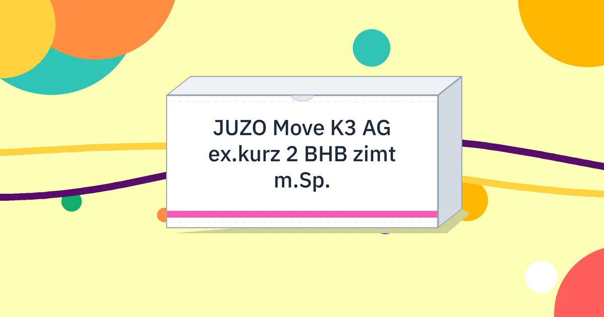 Symbolbild: Packung mit der Aufschrift JUZO Move K3 AG ex.kurz 2 BHB zimt m.Sp. (PZN 18583539) – Verfügbarkeit und Bezug in Apotheken in Frankfurt am Main