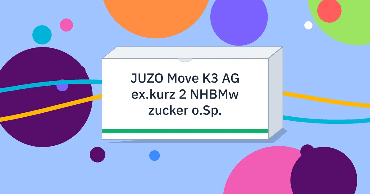 Symbolbild: Packung mit der Aufschrift JUZO Move K3 AG ex.kurz 2 NHBMw zucker o.Sp. (PZN 18584786) – Verfügbarkeit und Bezug in Apotheken in Frankfurt am Main