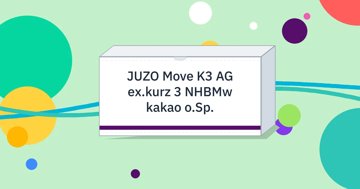Symbolbild: Packung mit der Aufschrift JUZO Move K3 AG ex.kurz 3 NHBMw kakao o.Sp. (PZN 18596832) – Verfügbarkeit und Bezug in Apotheken in Frankfurt am Main