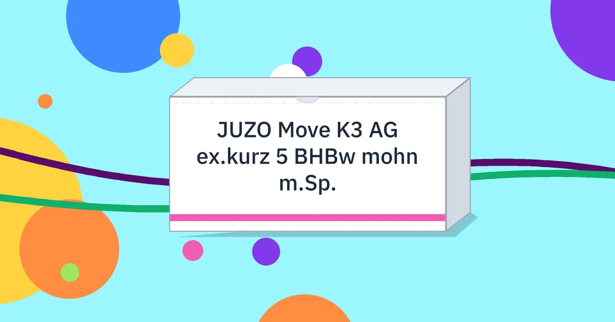 Symbolbild: Packung mit der Aufschrift JUZO Move K3 AG ex.kurz 5 BHBw mohn m.Sp. (PZN 18595695) – Verfügbarkeit und Bezug in Apotheken in Frankfurt am Main