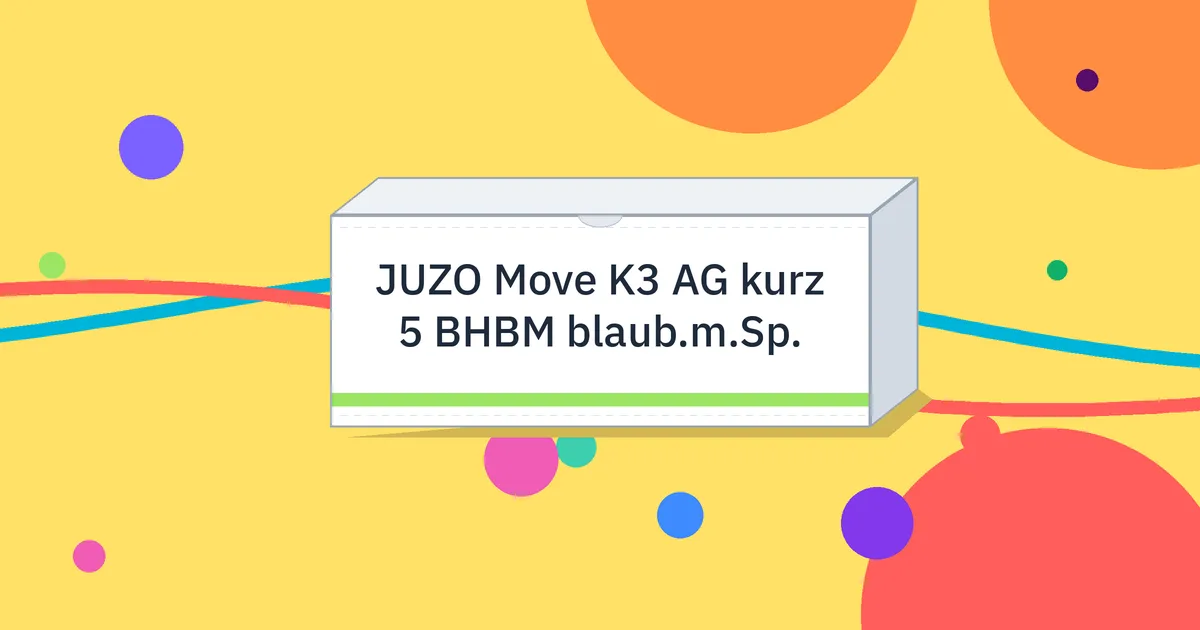 Symbolbild: Packung mit der Aufschrift JUZO Move K3 AG kurz 5 BHBM blaub.m.Sp. (PZN 18591875) – Verfügbarkeit und Bezug in Apotheken in Frankfurt am Main