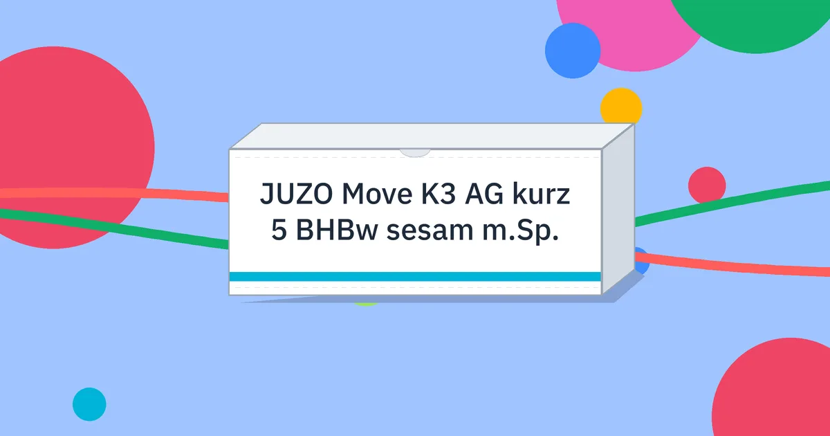 Symbolbild: Packung mit der Aufschrift JUZO Move K3 AG kurz 5 BHBw sesam m.Sp. (PZN 18579897) – Verfügbarkeit und Bezug in Apotheken in Frankfurt am Main
