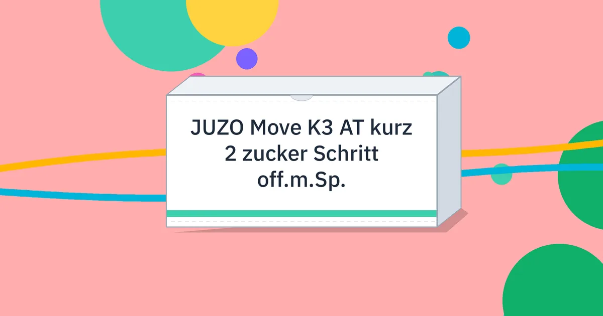 Symbolbild: Packung mit der Aufschrift JUZO Move K3 AT kurz 2 zucker Schritt off.m.Sp. (PZN 20683403) – Verfügbarkeit und Bezug in Apotheken in Frankfurt am Main