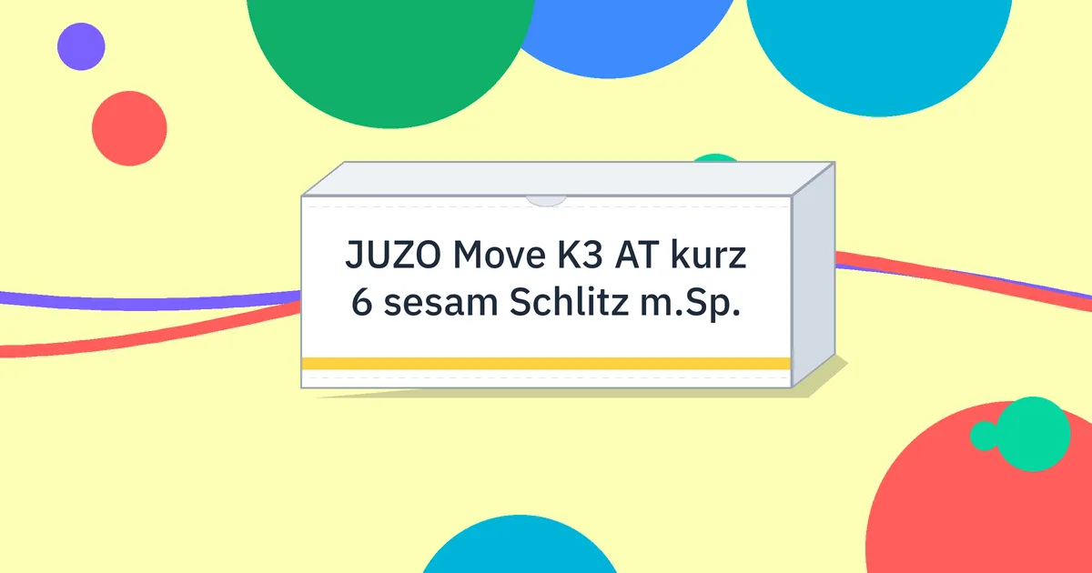 Symbolbild: Packung mit der Aufschrift JUZO Move K3 AT kurz 6 sesam Schlitz m.Sp. (PZN 20684182) – Verfügbarkeit und Bezug in Apotheken in Frankfurt am Main