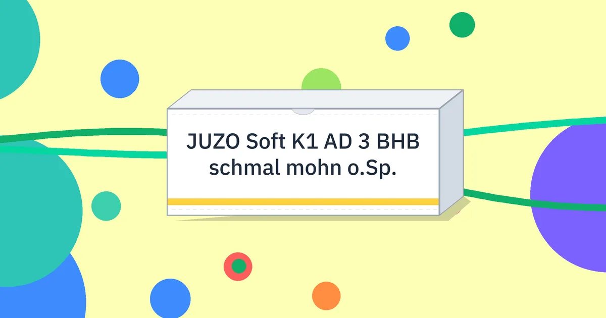 Symbolbild: Packung mit der Aufschrift JUZO Soft K1 AD 3 BHB schmal mohn o.Sp. (PZN 15463295) – Verfügbarkeit und Bezug in Apotheken in Frankfurt am Main